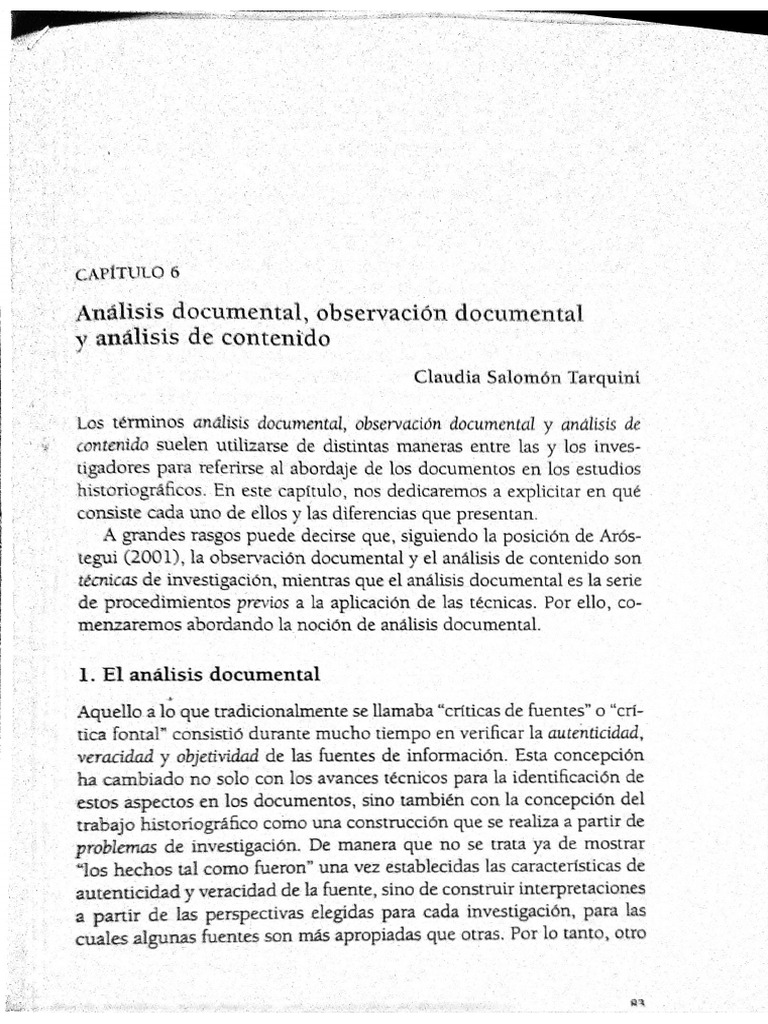 Salomon Tarquini - Análisis Documental, Observación Documental y Análisis de Contenido | PDF