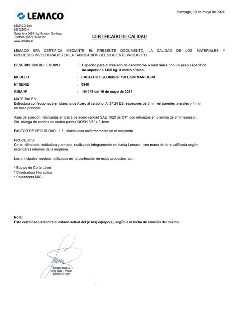 Certificado Capacho. | PDF