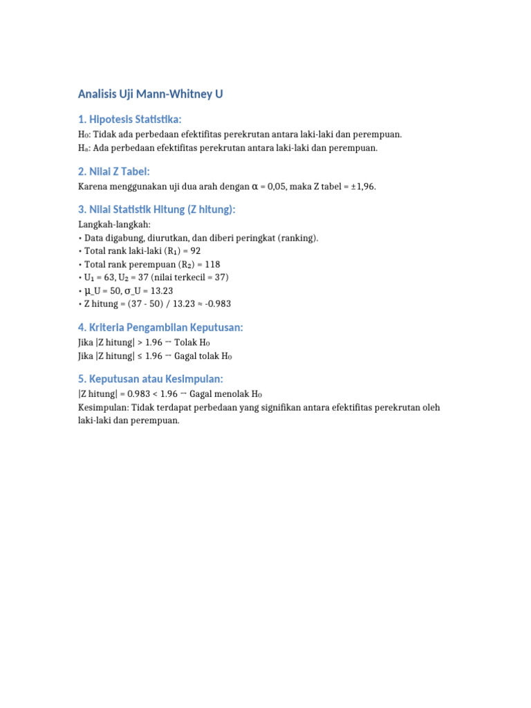 Analisis Uji Mann Whitney Dengan Grafik | PDF