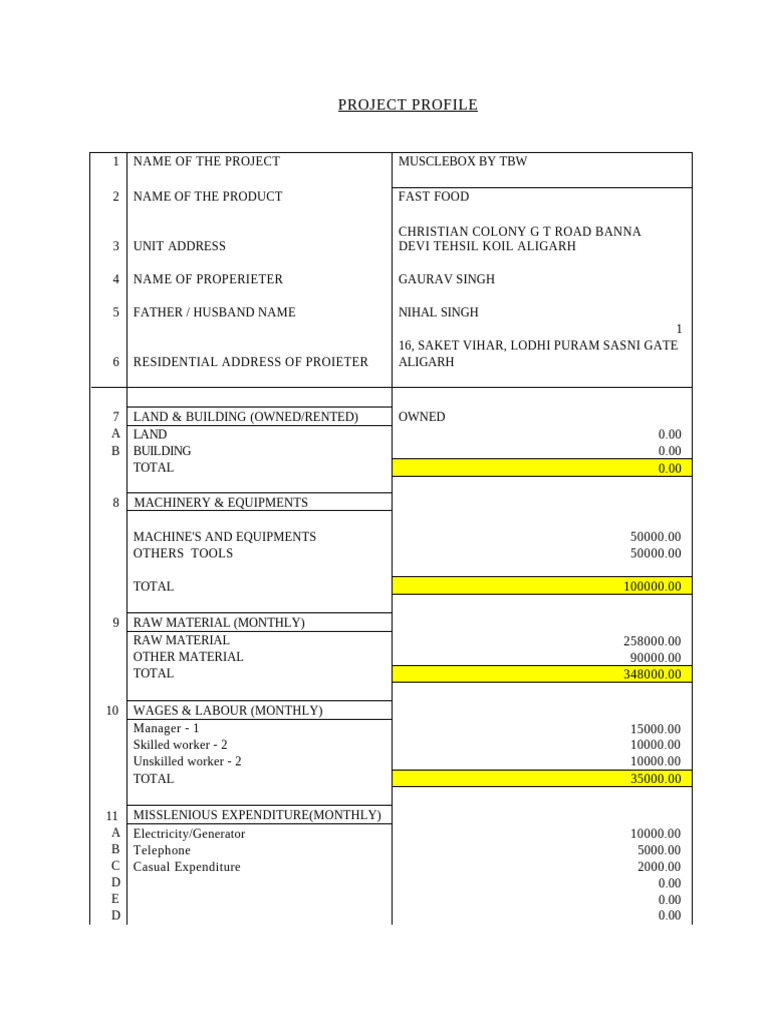 MuscleBox Fast Food Project Profile | PDF | Business | Business Economics