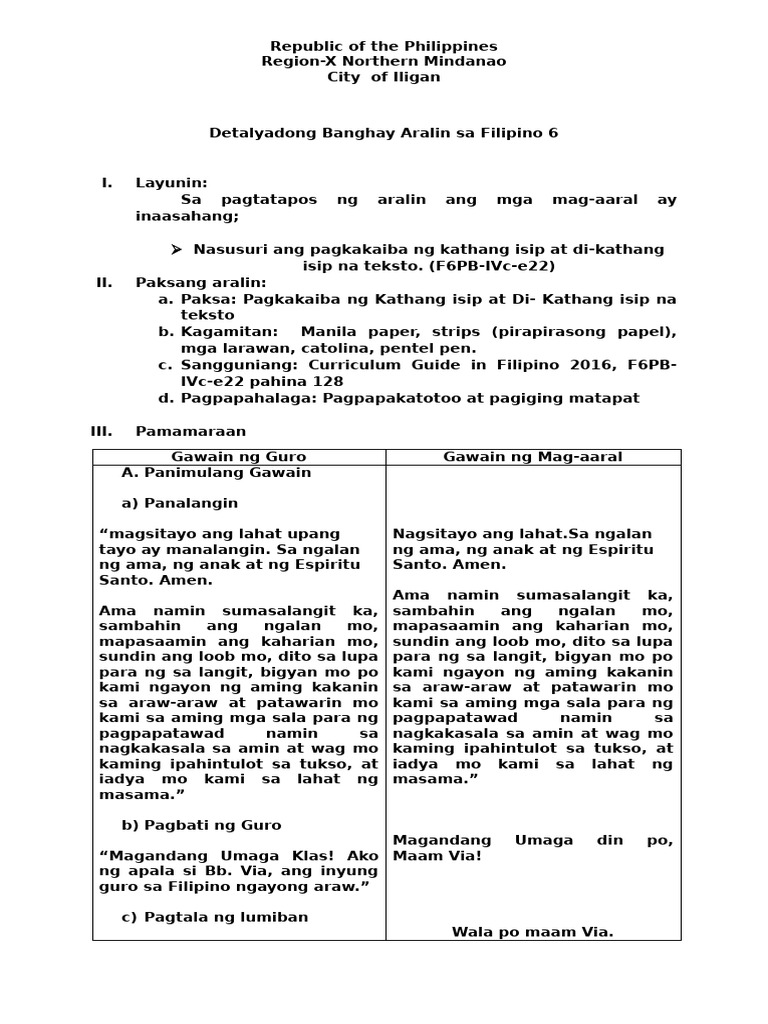 Demo Lesson Plan - Filipino 6 | PDF