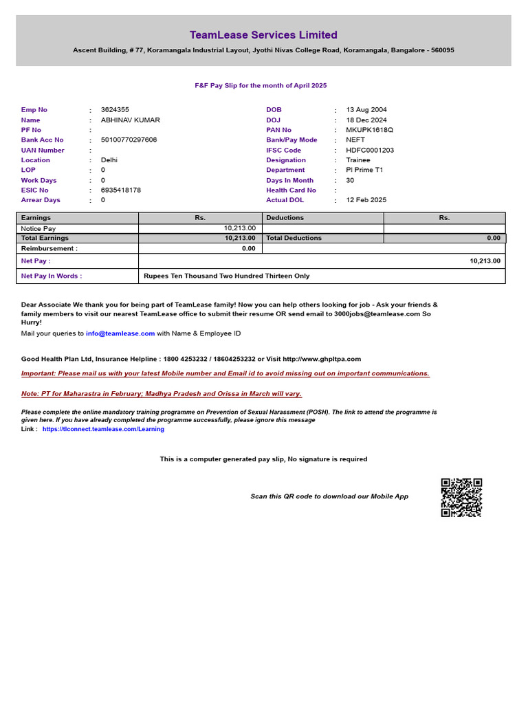 Payslip-APR-2025 Payslip-1 | PDF | Payments