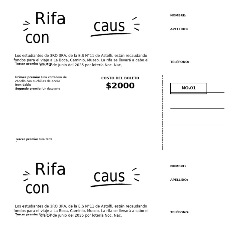 Boleto Rifa Con Causa Simple Blanco y Negro | PDF