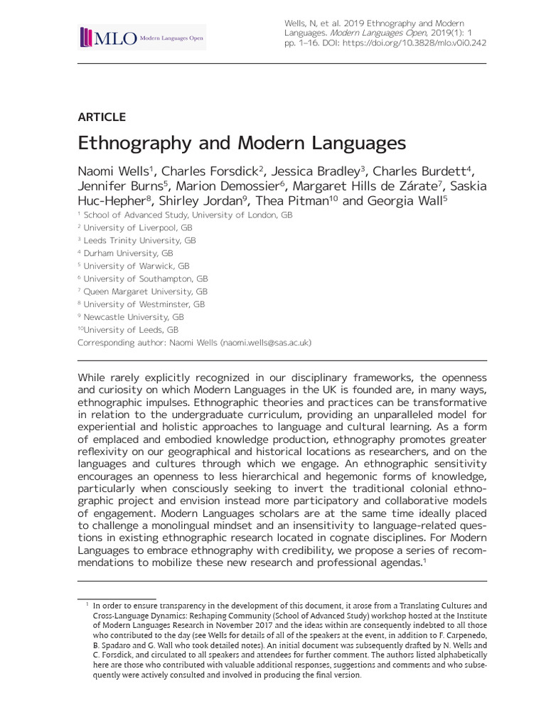 Ethnography and Modern Languages Naomi Wells | PDF | Ethnography ...
