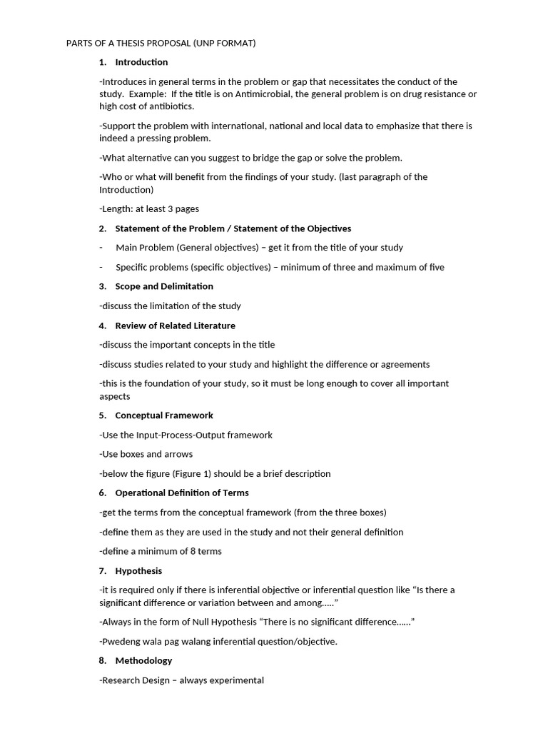 Parts of A Thesis Proposal - Unp Format.4.2.23 | PDF | Hypothesis | Scientific Method