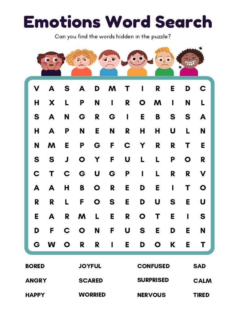 Colorful Emotions Word Search Worksheet PDF | PDF