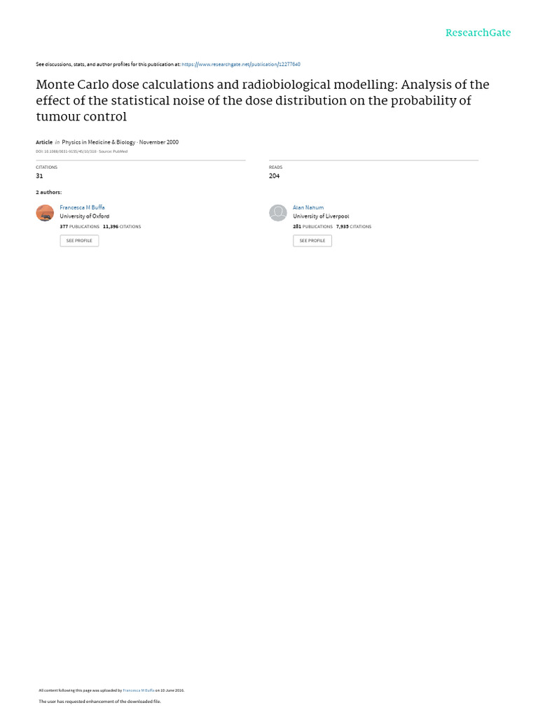 Monte Carlo Dose Calculations and Radiobiological | PDF | Variance | Radiation Therapy