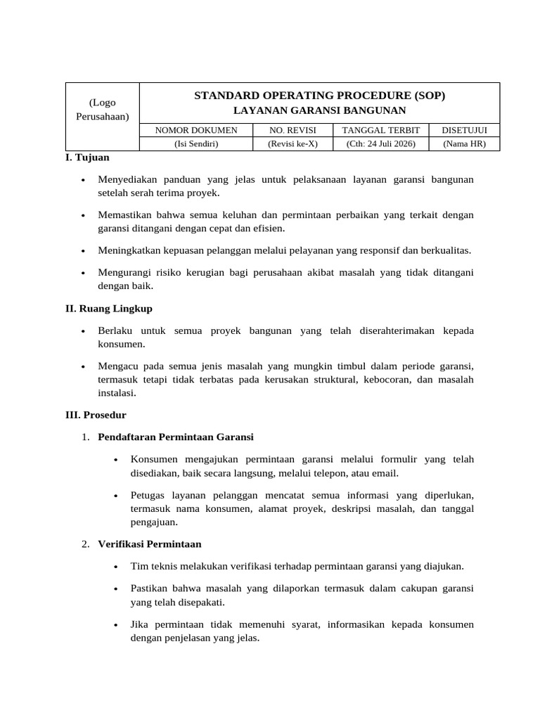 SOP Layanan Garansi Bangunan | PDF