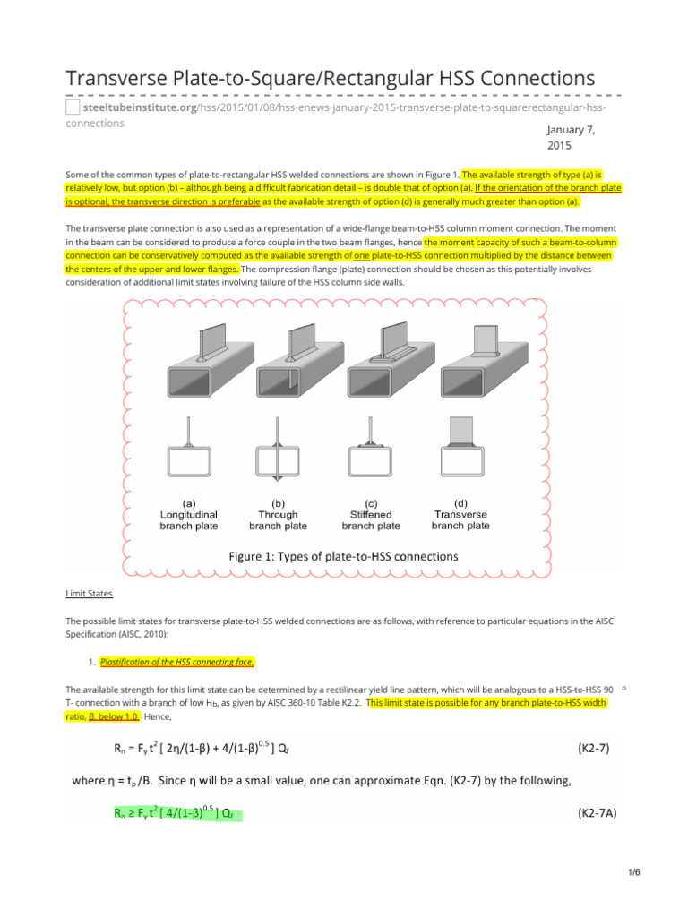 Transverse Plate-to-HSS Connection Guide | PDF | Strength Of Materials ...
