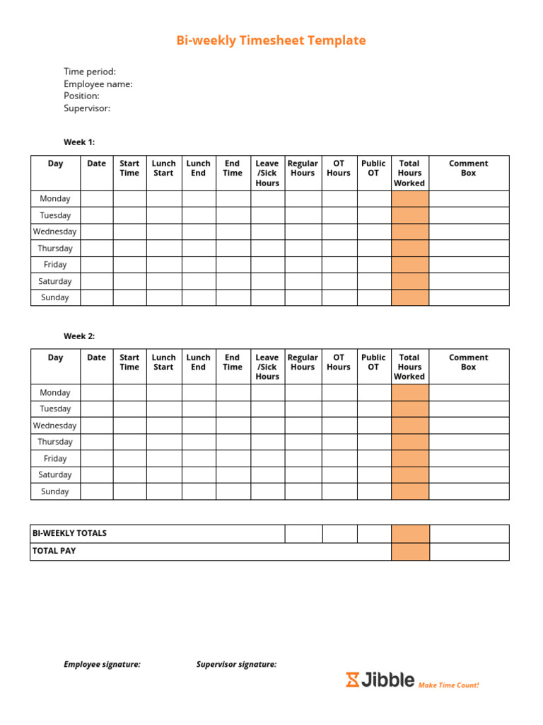 Bi-Weekly Timesheet Template | PDF
