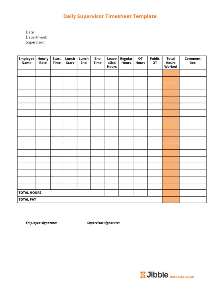 Daily Supervisor Timesheet Template | PDF