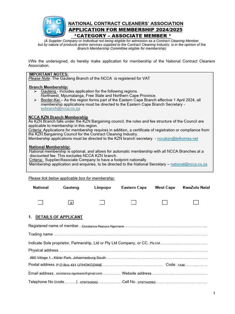 Ncca Membership Application Associate Supplier Member 2024 2025 | PDF ...