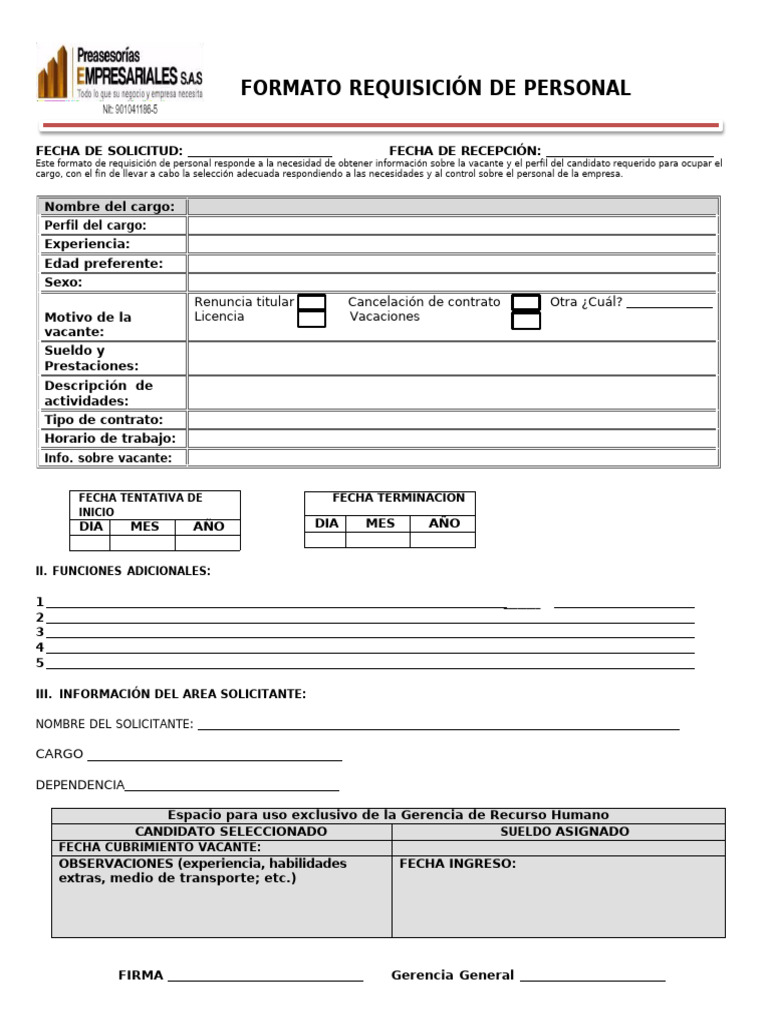 Formato Requisicion de Personal | PDF