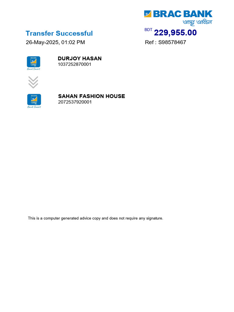 Transfer Successful: 26-May-2025, 01:02 PM Ref: S98578467 | PDF