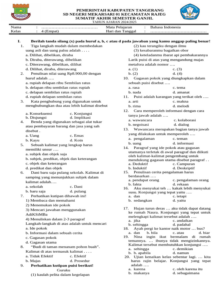 SAS 2 Kelas IV - Bhs Indonesia | PDF