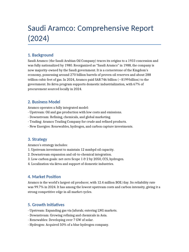 Saudi Aramco 2024 Annual Report Summary | PDF