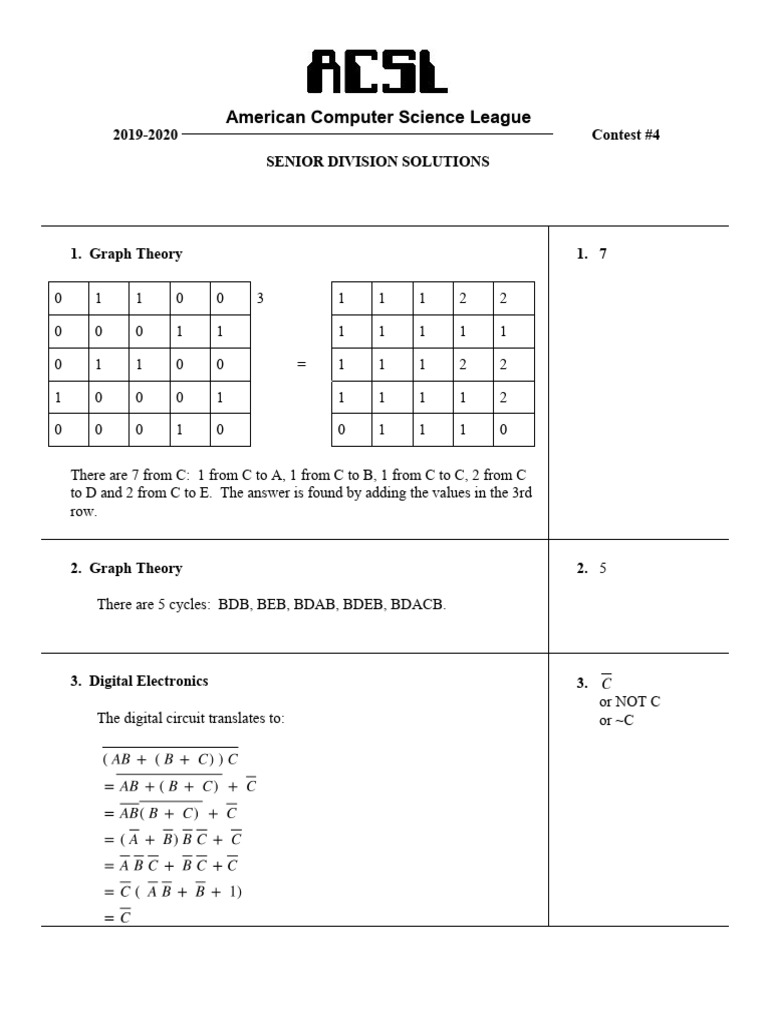ACSL Contest #4 Solutions 2019-2020 | PDF