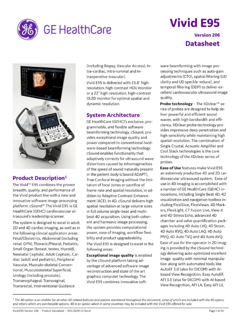 GE VIVID E95 R6 Datasheet | PDF