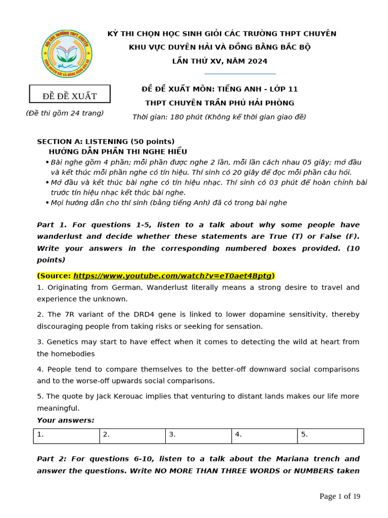 Dhbb 2024 - Hải Phòng - Đề Đề Xuất Tiếng Anh 11 | PDF | Sibling | Artificial Intelligence