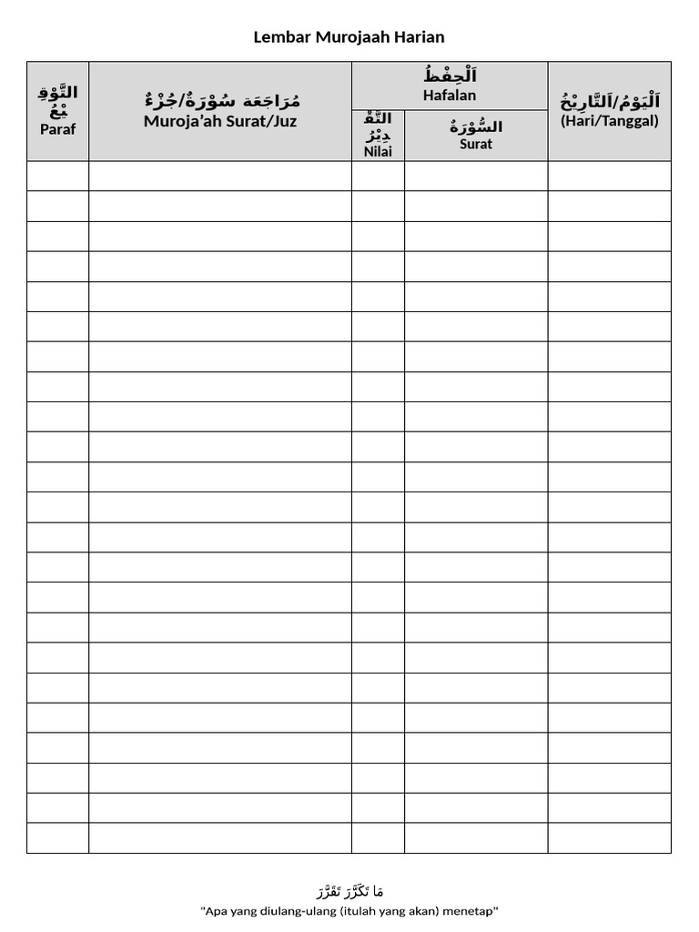 Lembar Murojaah Harian | PDF