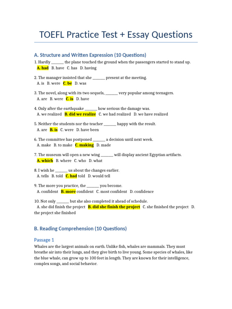 TOEFL - Test - and - Essay - Hamdan Answer | PDF | Printing Press ...