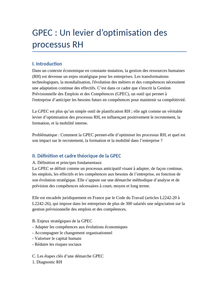 GPEC : Optimisation des processus RH | PDF | Gestion des ressources ...