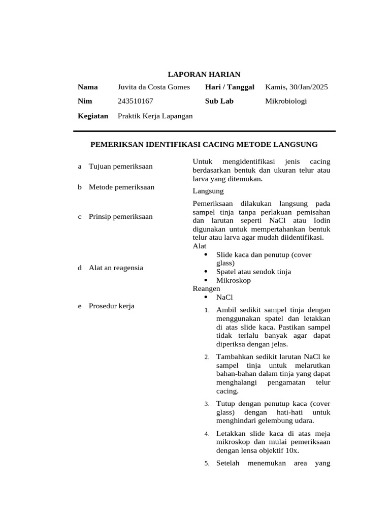 Identifikasi Cacaing Metode Langsung | PDF
