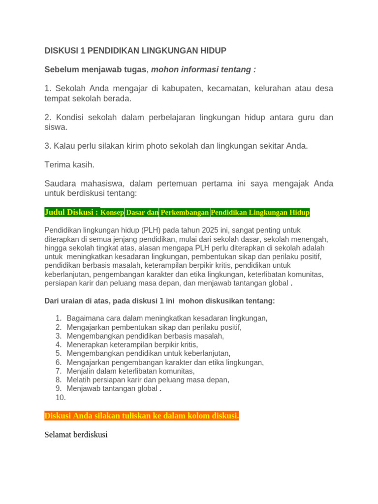 Diskusi Pendidikan Lingkungan Hidup | PDF