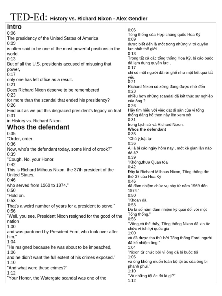 History vs. Richard Nixon - Alex Gendler | PDF