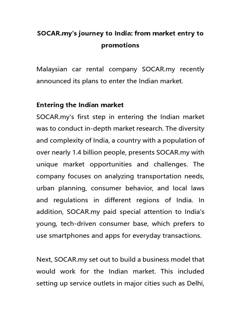 SOCAR My's Journey To India From Market Entry To Promotions | PDF | Business Economics ...
