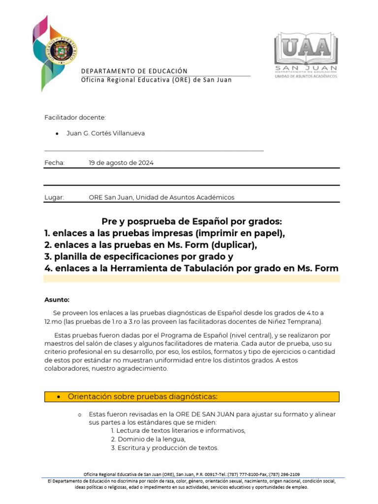 Recursos de La Prueba Diagnóstica de Español Final | PDF | Cuestionario ...