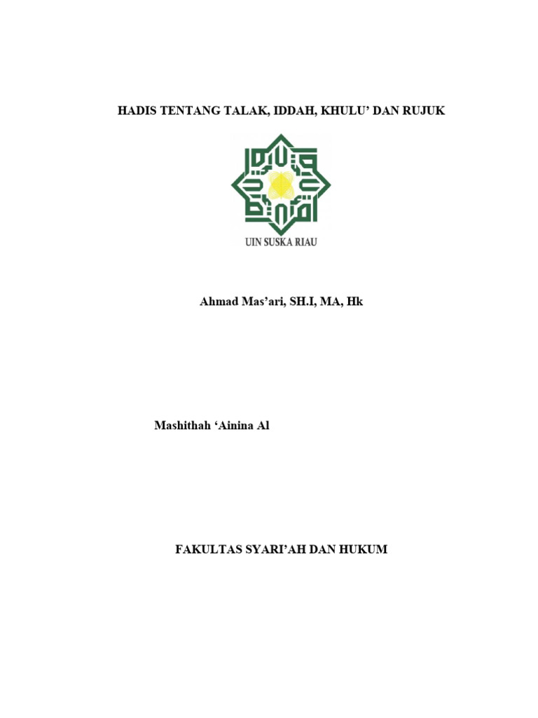 Hadis Talak, Rujuk, Khulu' dan Iddah | PDF