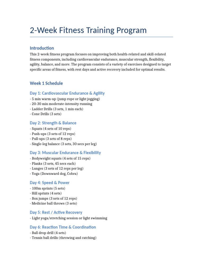 2-Week Fitness Training Program | PDF