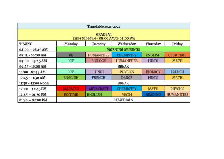 Time Table | PDF