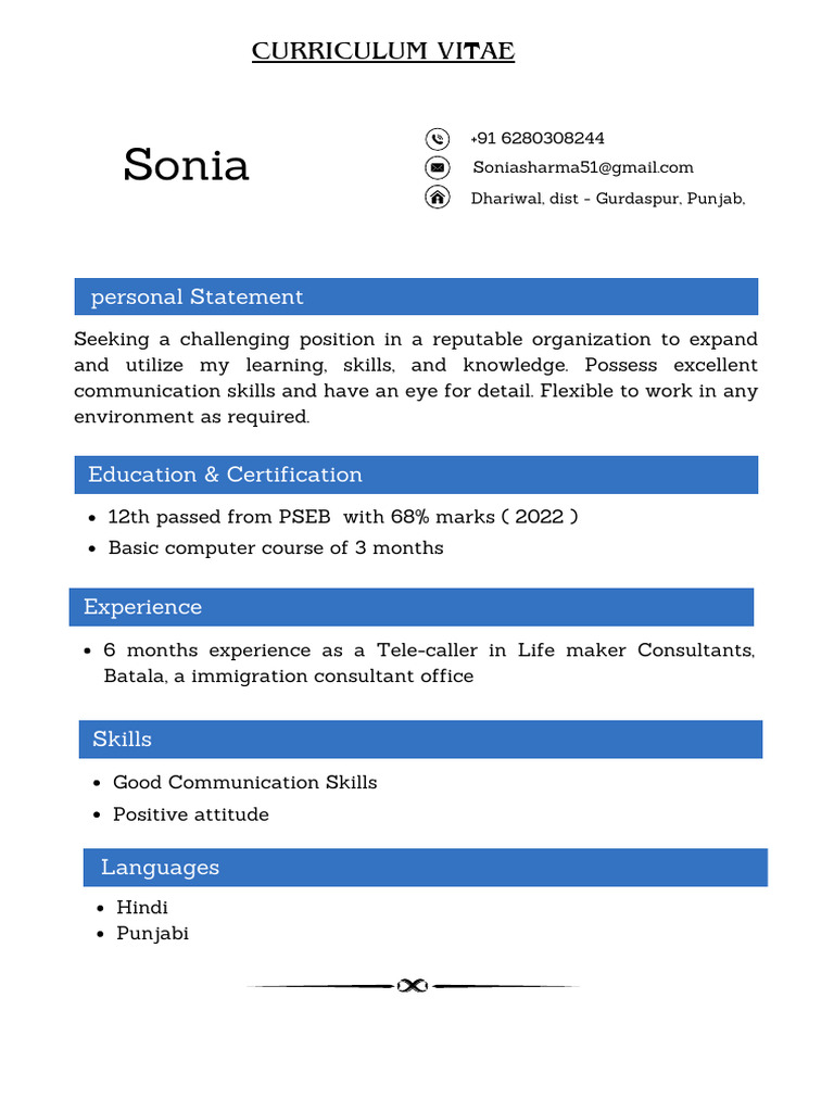 Sonia Resume | PDF