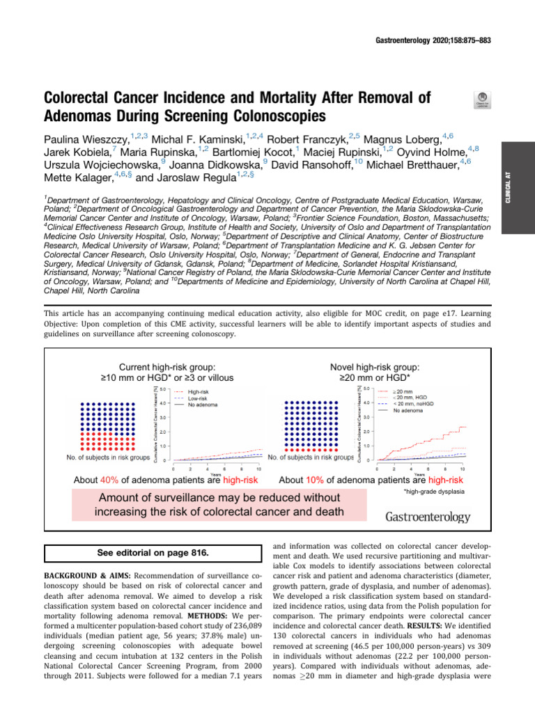 Colorectal Cancer Risk After Adenoma Removal | PDF | Colorectal Cancer ...
