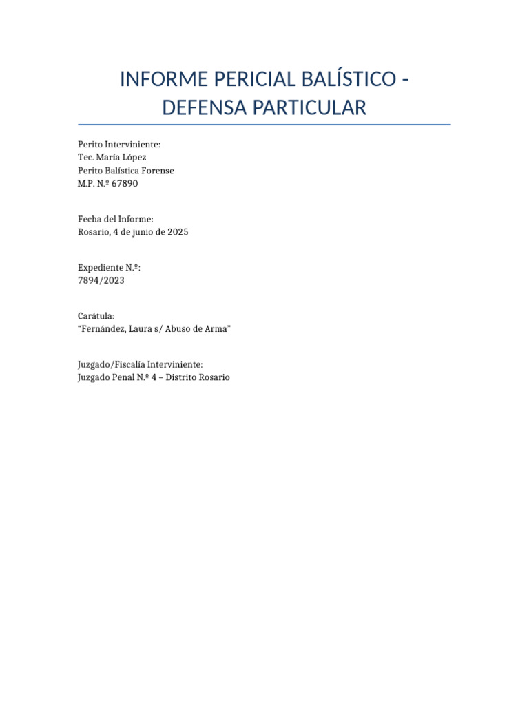 Informe Pericial Balistico Modelo 2 | PDF