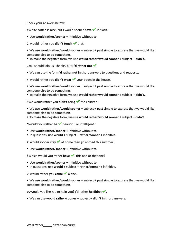 Understanding "Would Rather" Usage | PDF