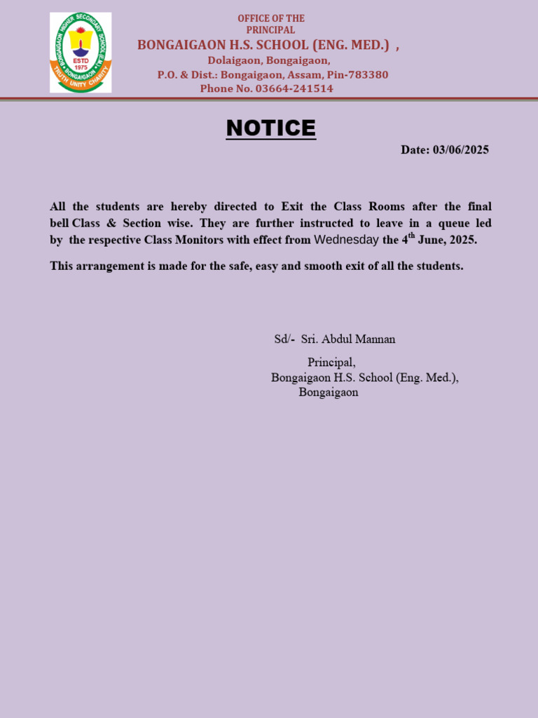 Student Exit Procedure Notice | PDF
