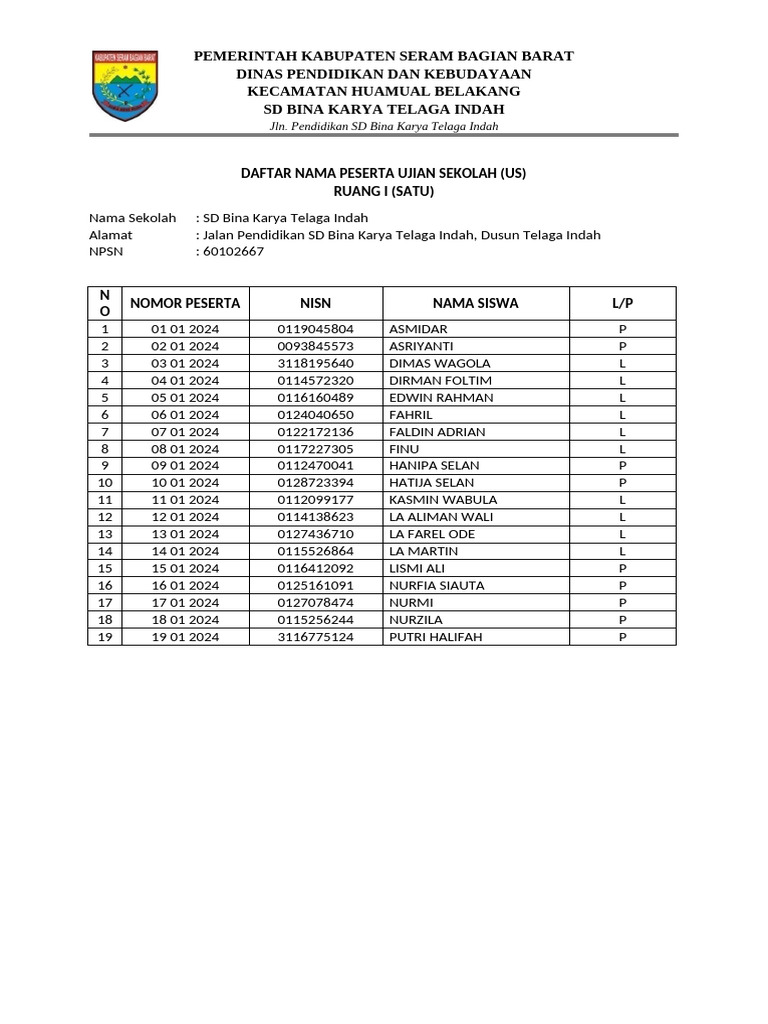 Pembagian Ruang Ujian | PDF