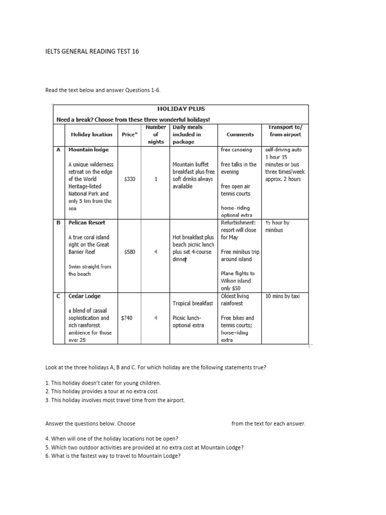Ielts General Reading Test 16 Pdf Employment