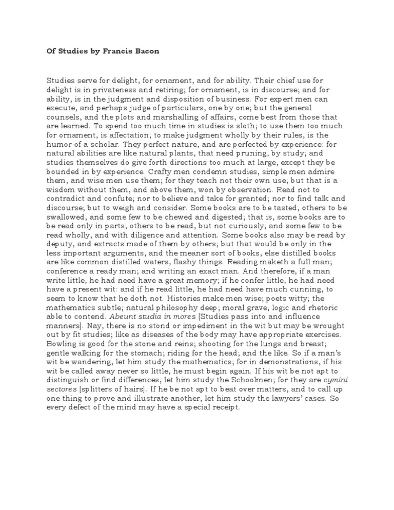 Of Studies - Francis Bacon | Truth | Epistemology