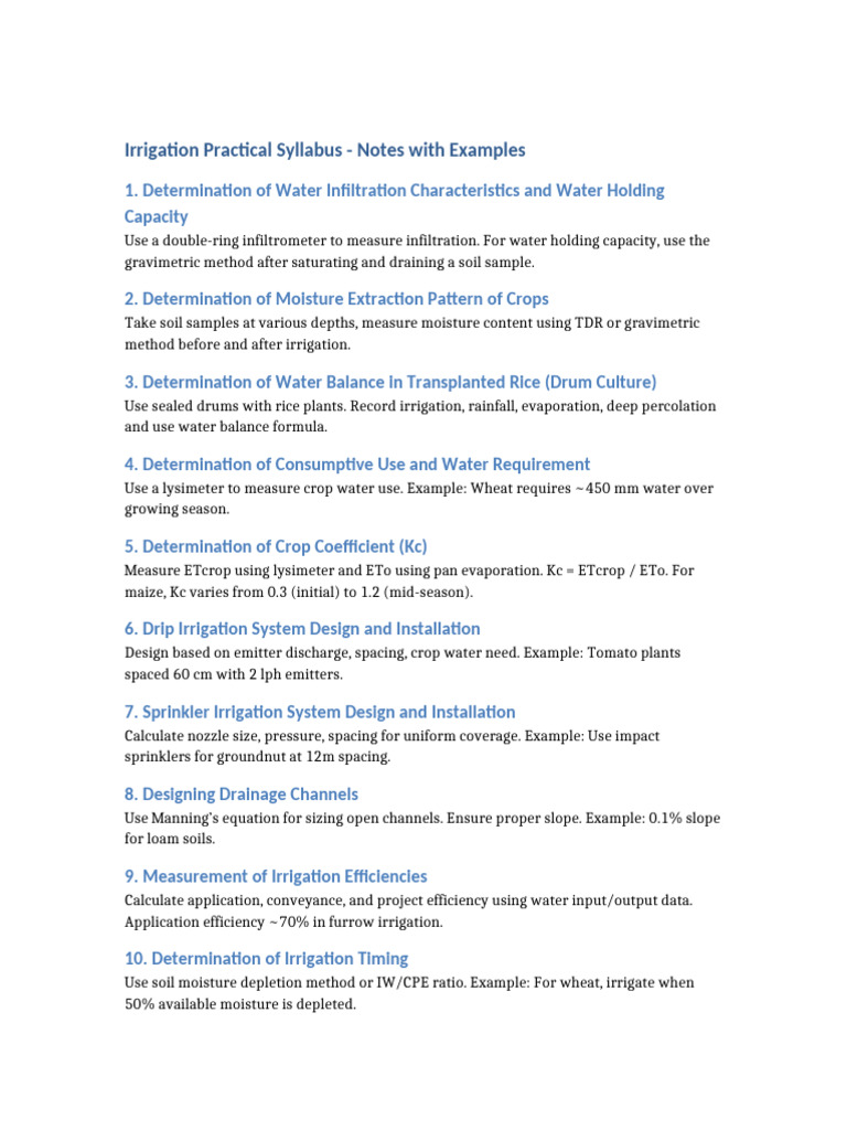 Irrigation Practical Syllabus Notes | PDF