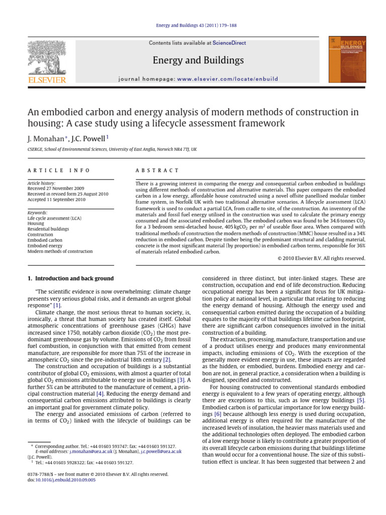 Embodied Carbon in Modern Housing Construction | PDF | Life Cycle ...