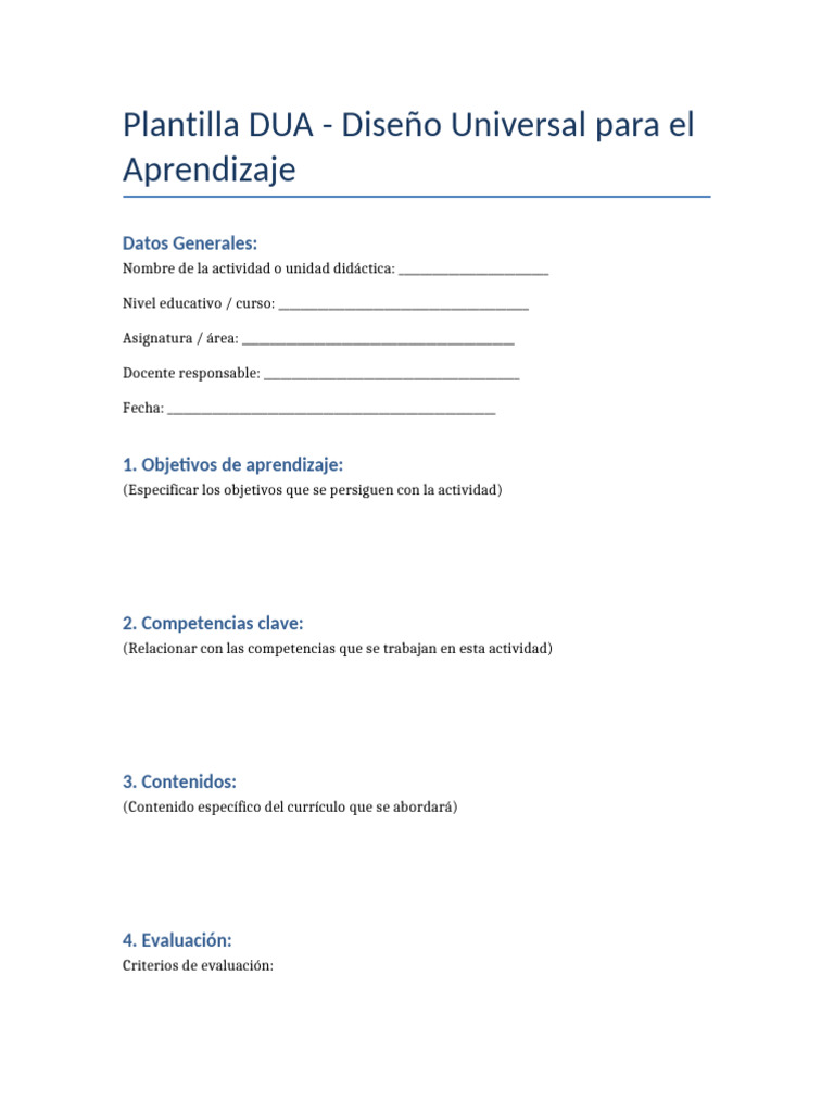 Plantilla DUA para Diseño Universal | PDF