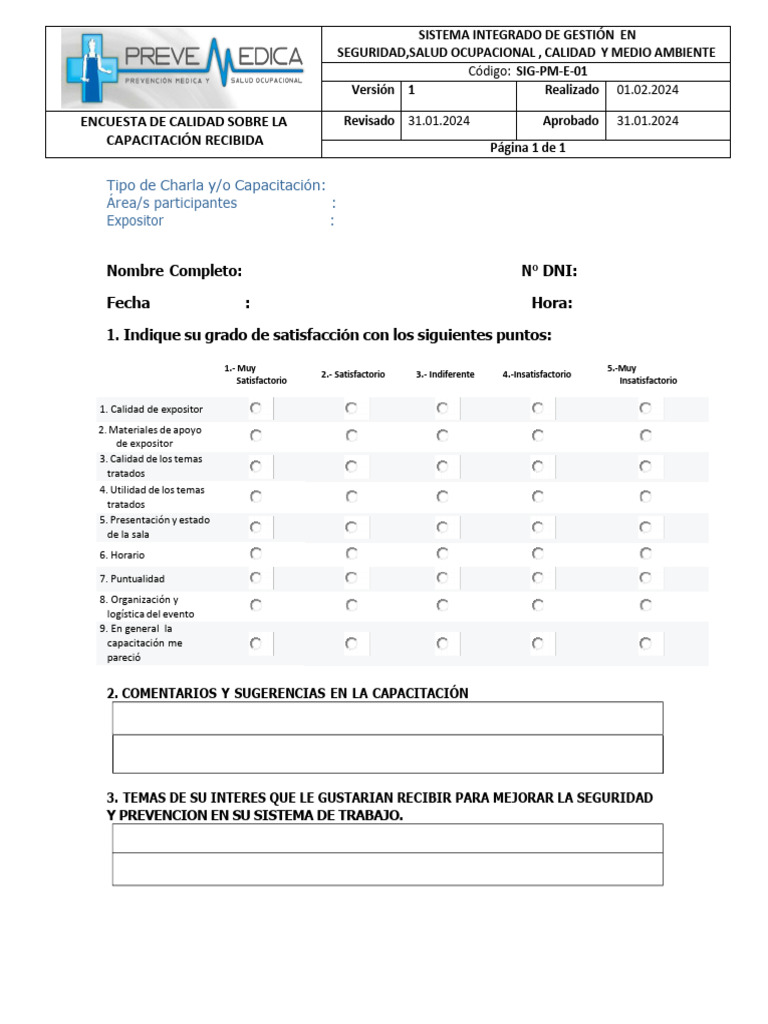 Encuesta de Calidad Sobre La Capacitación Recibida | PDF