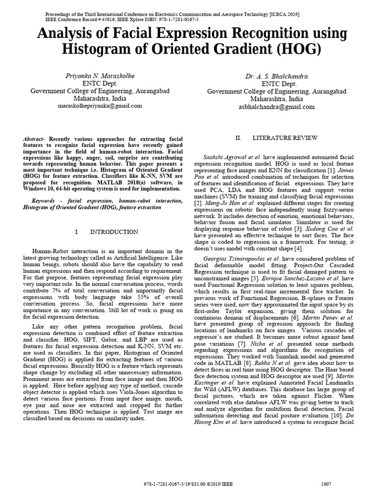 Analysis Of Facial Expression Recognition Using Histogram Of Oriented Gradient Hog Pdf