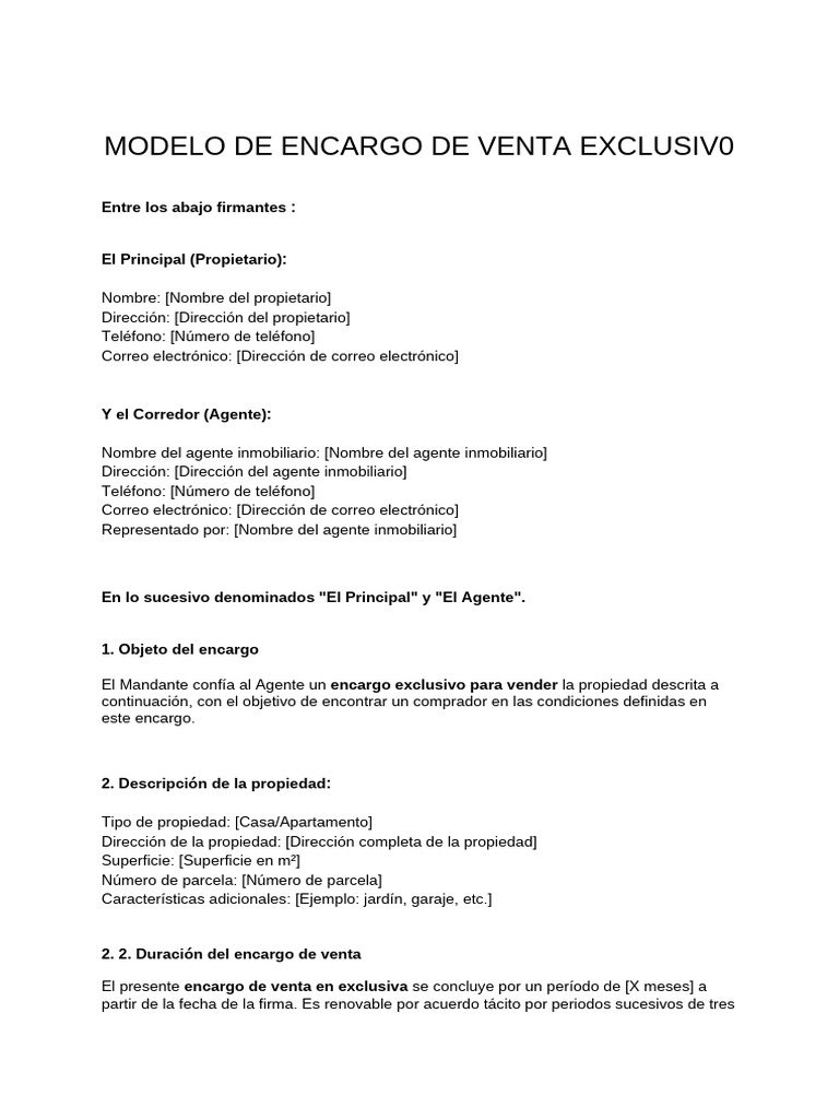 Modelo de Mandato de Venta Exclusiva | PDF