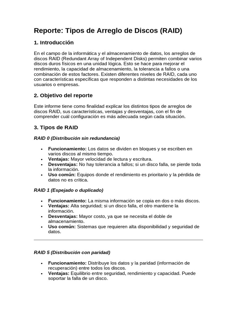 Tipos de Arreglos RAID Explicados | PDF | Tecnologías de la información ...