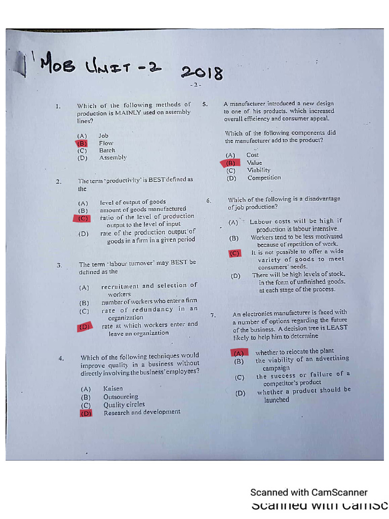 CAPE Management of Business U2 P1 2018 MJ | PDF